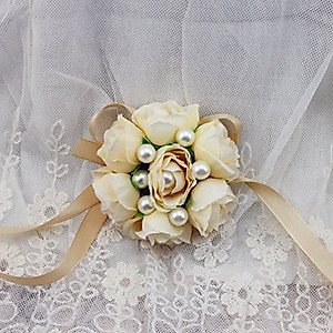 FAYBOX Girl Bridesmaid Wedding Wrist Corsage Party Prom Hand Flower Decor Pack of 2 Champagne