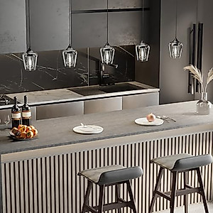 VONLUCE Black Pendant Light for Kitchen Island, Pendant Light Fixture w/Hanging Cord for Bedroom & Hallway, Kitchen Pendant Lighting Over Island with Clear Glass Shade