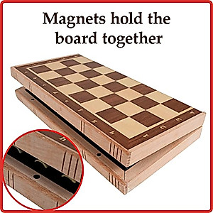 ROO GAMES Magnetic Travel Chess - Play Chess in Planes, Trains and Cars! - Magnetic Chess Board Set for Kids Beechwood Board - Ages 6+