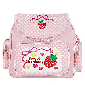 Aobiono Kawaii Strawberry Backpack Mini Cute Anime Aesthetic Pink Lace Polka Dot Small Bookbag Japanese Cartoon Fruit Bag