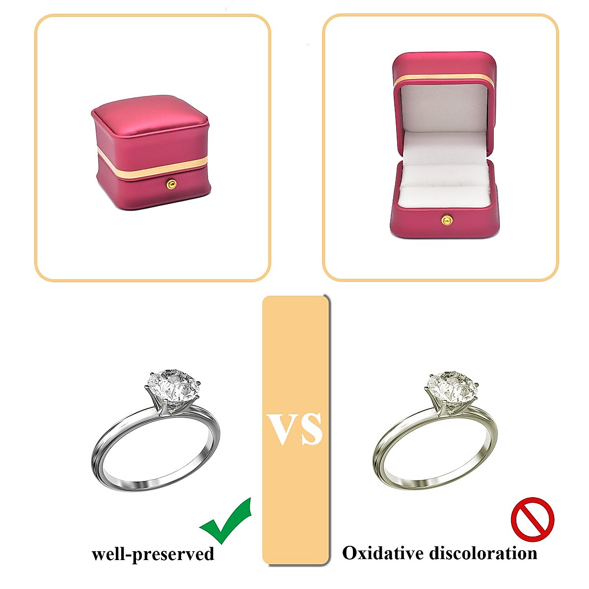 Eveynsh Wedding Engagement Ring Box Red, Square Leather Velvet Jewelry Ring Bearer Box, Premium Gorgeous Vintage Single Slot Ring Box for Proposal, Ceremony, Anniversary, Gift