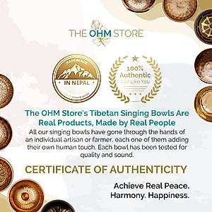 Tibetan Singing Bowl Set by The Ohm Store with 'Medicine Buddha' Engraving — Meditation Sound Bowl and Wooden Striker Handcrafted in Nepal — Spiritual Gift for Women and Men