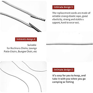 Yardwe Replacement Cord for Chair, 8 Pack Universal Replacement Elastic Cords Repair Tool Kit for Sun Loungers, Garden Chairs, Outdoor Recliners, Anti Gravity Chair, Bungee Chairs- White