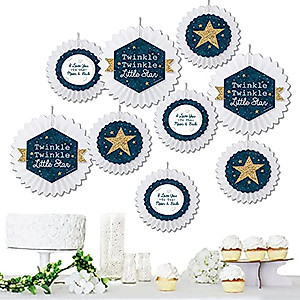 Big Dot of Happiness Twinkle Twinkle Little Star - Hanging Baby Shower or Birthday Party Tissue Decoration Kit - Paper Fans - Set of 9