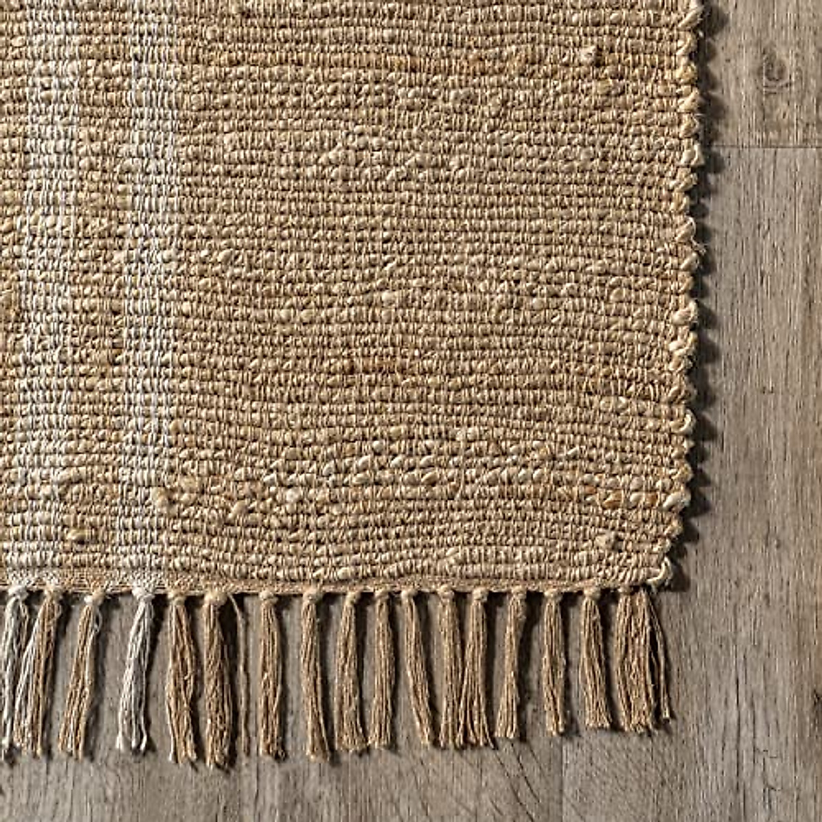 nuLOOM Vicky Striped Jute Blend Tasseled Area Rug, 5' x 8', Natural