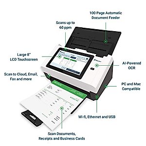 Raven Pro Document Scanner - Huge Touchscreen, High Speed Color Duplex Feeder (ADF), Wireless Scan to Cloud, WiFi, Ethernet, USB, Home or Office Desktop