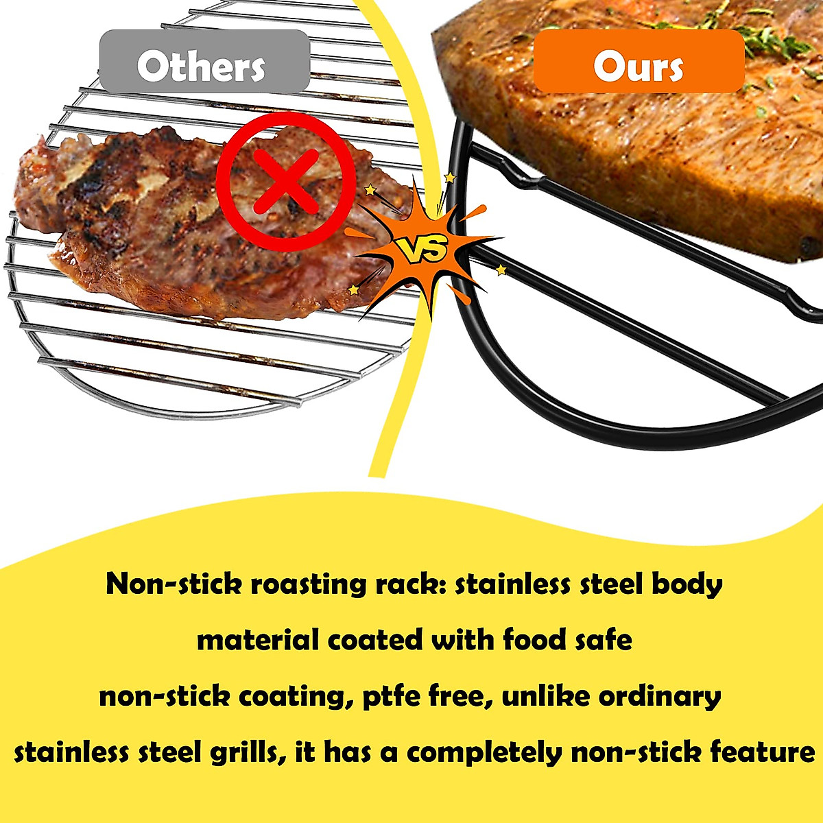 Palksky Oval Roasting Rack for 14”-19” Oval Roaster Pan/Roaster Oven, 12x8.5 Inch Non-Stick Roasting Rack Black with Integrated Feet, Oven and Dishwasher Safe, Kitchen Cooling Rack for Cooking