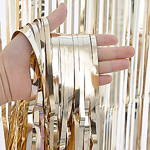 Stafih Foil Fringe Curtains 2PCS 8ft x 3ft Metallic Tinsel Photo Booth Backdrop for Wedding Birthday Bachelorette Christmas Party Decorations(Champagne)