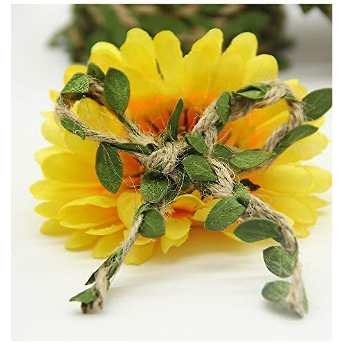 Amlrt 2 packs Natural Jute Twine, 5MM Burlap Leaf Ribbon Artificial Vine Green Leaves Wedding Home Garden, Perfect Braided Decorated Vine for Art & Crafting Home Packing Decoration and any Party Décor