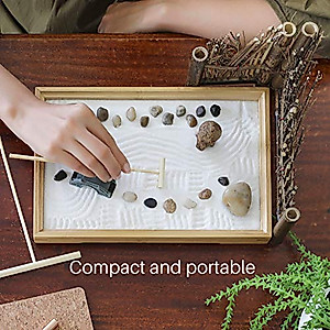 ENSO - Japanese Zen Garden Kit for Desk - 11x7.5 Inches Large - Bamboo Tray, White Sand, River Rocks, Pebbles, Rake Tools Set - Office Table Accessories, Mini Zen Sand Garden Kit - Meditation Gifts