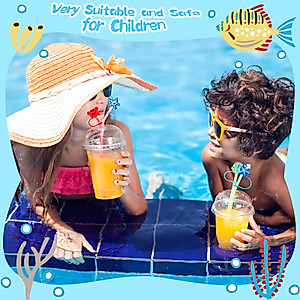 Silicone Drinking Straw Tips Cover/Lids/Topper/Plugs/Cap Reusable Cute Dust Proof for 6-8 mm Straws Outdoor Home Kitchen Party Decor (Aquatic Creature), 10 Pack