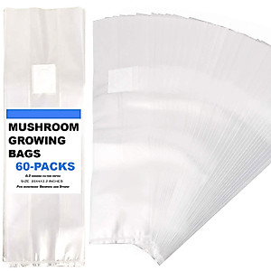 60PACK Mushroom Grow Bags, Large Extra Thick 6 Mil Spawn Bags, 4" X 3.2" X 20" 0.2 Micron Filter Breathable, Mushroom Growing Bags for Substrate Autoclavable, Mushroom Bag Tear Resistant Strong