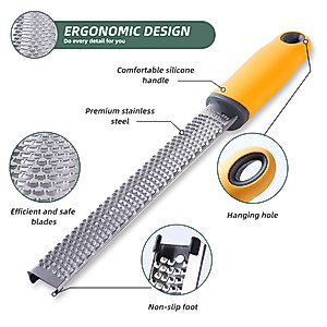 Lemon Zester Grater, Citrus Zester Grater with Handle, Kitchen Gadgets for Cheese, Lemon, Chocolate, Nutmeg, Ginger, Fruit, Vegetable, Stainless Steel Micro Cheese Grate, Dishwasher Safe(Narrow)