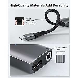 Stouchi USB C to 3.5mm Headphone and Charger Adapter, 2 in 1 USB C to Aux Audio Jack with Safe 30W Fast Charging, Hi-res DAC Compatible with iPhone15, iPad, Pixel 8/7/6/5, Samsung Galaxy S22 S21 Plus