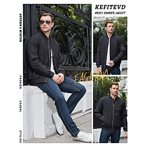 KEFITEVD Bomber Jacket Men Quilted Jackets Winter Active Coat Fleece Military Outerwear Varsity Bomber Jacket for Men