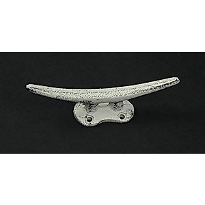 Zeckos Set of 4 Weathered White Cast Iron Boat Cleat Wall Hooks/Drawer Pulls Nautical Décor 5.75 Inches Long