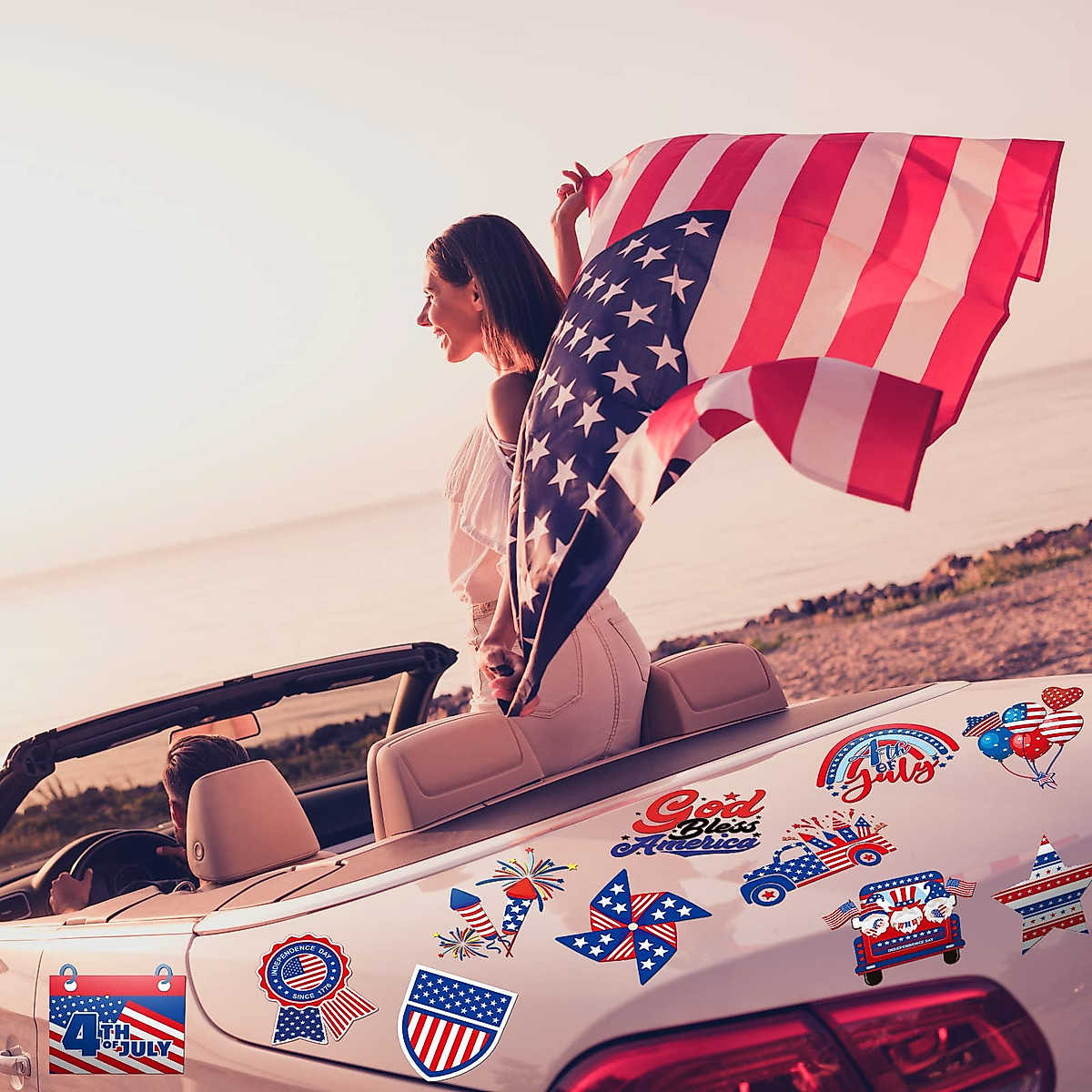 24 Pieces Patriotic Magnets 4th of July Car Refrigerator Magnets Independence Day Gnomes USA Flag Decorative Magnetic Stickers for Fridge Metal Door Mailbox Locker Office Cabinets Decor