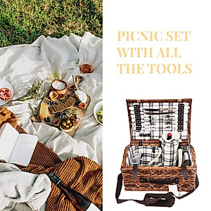 4-Person Picnic Basket Set with Complete Dinnerware - Ideal for Camping, Beach, Park, and Hiking Adventures