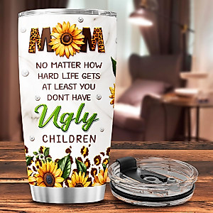Mothers Sunflower Handle Tumblers Coffee For Funny Women Mother Mama Day Cups Insulated, Best Mom Ever, Tumbler 20 Oz With Lid And Straw, Best Mom Ever Gifts