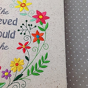 She believed She Could - Embroidered Stretched Canvas - Flower Wreath