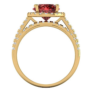 Clara Pucci 2.82ct Round Cut Laser Engraving Halo Pave with Natural Red Garnet Designer Statement Ring Band Set 18K Yellow Gold Size 4.5