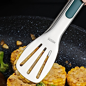 Huakai cooking tongs,kitchen tongs- Stainless Steel Metal, Long, Heavy-Duty, and Ergonomic - Perfect for kitchen, Stainless steel tongs, kitchen gadgets,dishwasher safe 9-inch(silicone handle, medium)