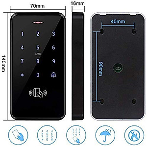 LEXI Ultimate Full Waterproof RFID Keypad, 3000 Users Capacity, 125KHz Stand-Alone Access Control Touch Screen Panel, PIN Code, Wiegand 26, with 10pcs RFID Key fob Cards, Can be Installed Outdoor