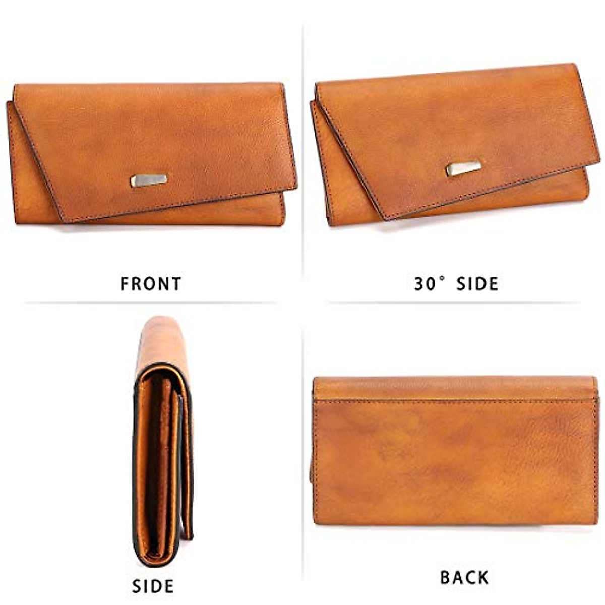 Genuine Leather Wallet RFID Blocking Women Long Purse Vintage Cowhide Handmade Card Holder Organizer (Brown)