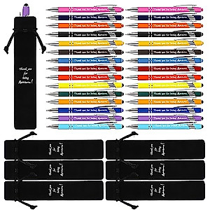 Seajan 30 Set Employee Appreciation Gift 30 Ballpoint Pen with Stylus Tip Metal Inspirational Pens Stylus Ballpoint Pens 30 Motivational Pencil Pouch Black Pencil Case for Coworker Colleague Events