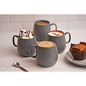 Kook Multicolor Deco Large Ceramic Coffee Mugs, Ceramic, Microwave & Dishwasher Safe, 21 oz, Semi-Matte, Grey, Set of 4