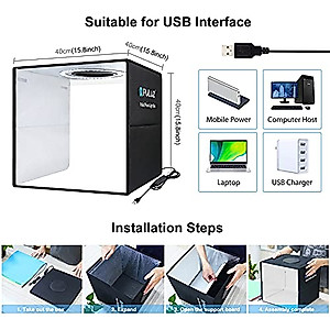 OBEST Photo Light Box Photography,16"x16" Photo Box with 160 LED Lights Three Color 3200-6500K Lights Dimmable and 12 Color Backgrounds Lightbox for Product Photography,Photo Background Shooting Tent