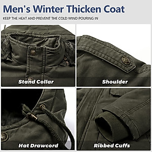 JYG Men's Winter Thicken Coat Casual Military Parka Jacket with Removable Hood (XX-Large, Army)