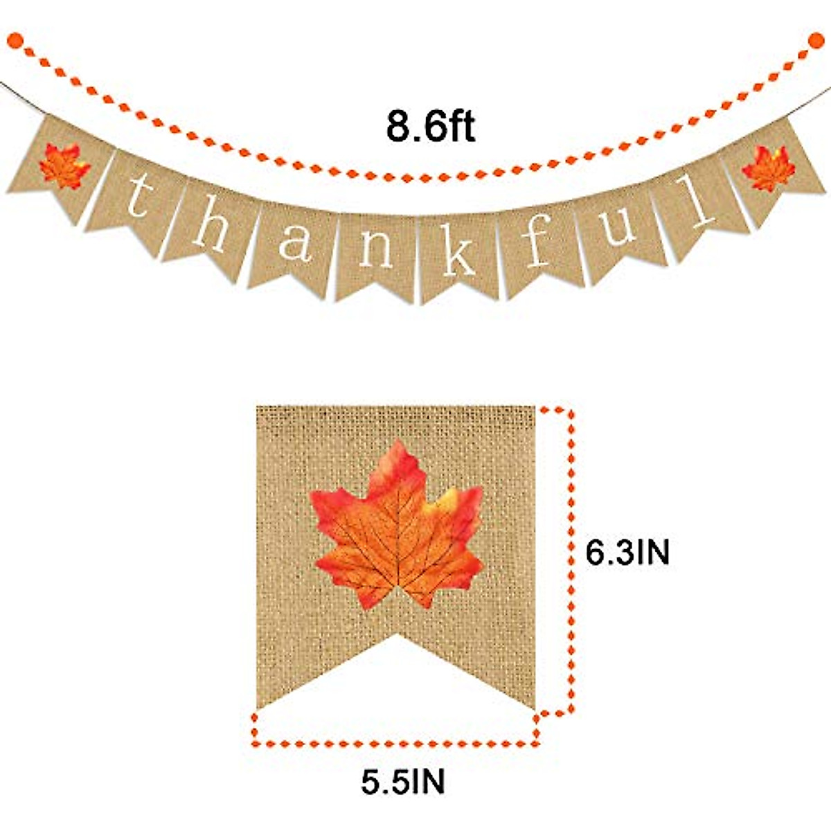 Partyprops Thankful Burlap Banner | Thankful Burlap Wall Banner| Thanksgiving Banner | Rustic Thanksgiving Decoration | Fall Banner| Thanksgiving Decor