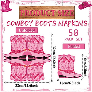 50PCS Cowboy Cowgirl Boots Paper Napkins Wild West Girls Paper Hand Towel for Cowgirl Baby Shower Decorations Western Cowgirl Luncheon Napkins for Bachelorette Birthday Party Last Rodeo Party Supplies