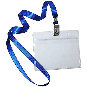Name Tags,Bird Fiy 50 Pcs Waterproof Type Clear Plastic Horizontal Name Tag Badge Id Card and 50 Pcs Blue Lanyard