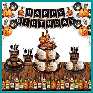 3 Tier Cupcake Stand - Perfect for Men's Birthday Football Parties, Superbowl Party, and Milestone Birthdays - Whisky/Beer Design - Birthday Party Supplies and Decorations (Whisky/Beer)