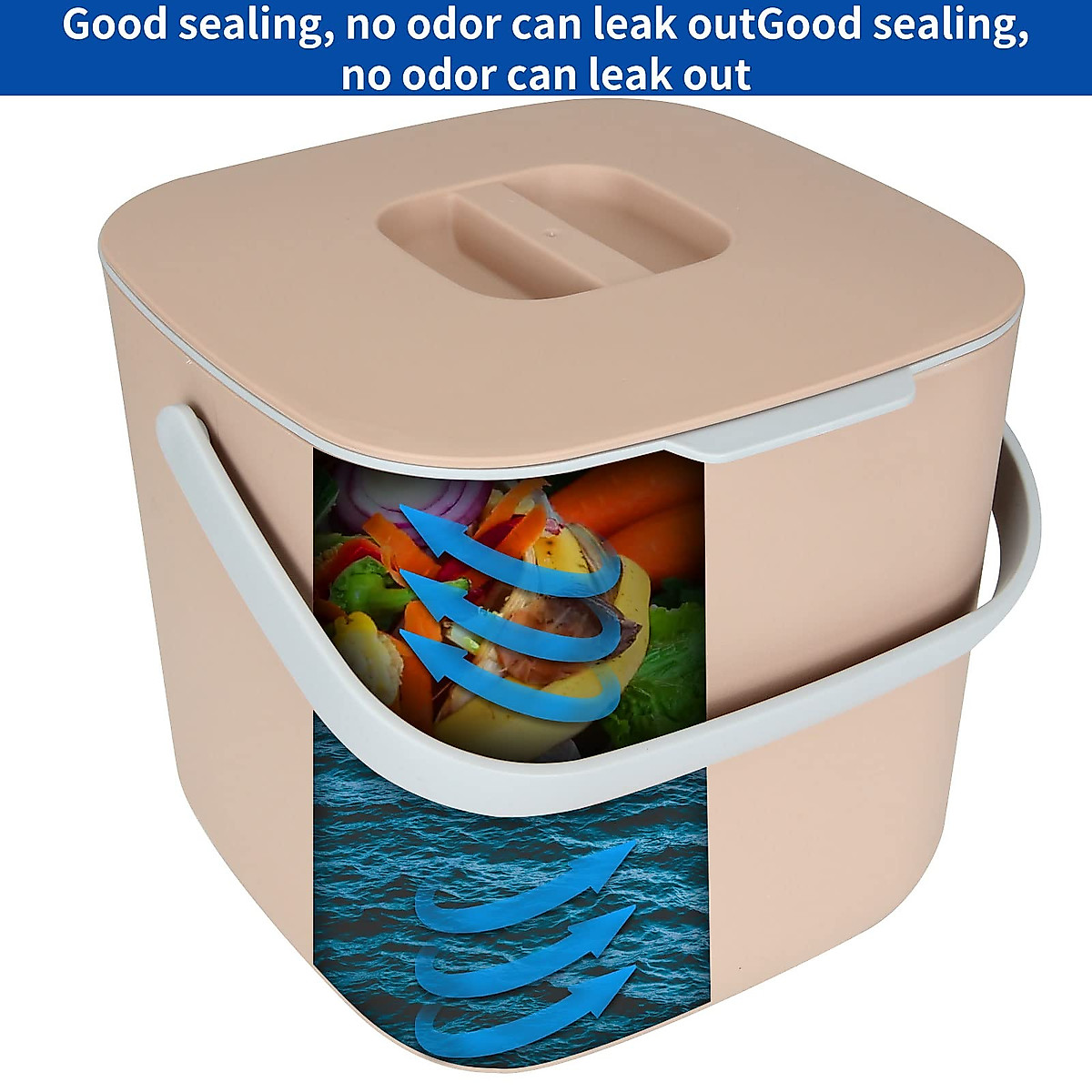 ASelected 2 Sets Kitchen Food Waste Compost Caddy Bin, Countertop Bin, 6.5L, for Food Waste Recycling, Plastic Container with Removable Filter Inner Bucket, with Lid and Handle, Light Coffee