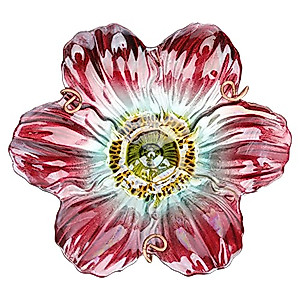 Glass Bird Baths for Outdoors, Garden Birdbaths Outside Birdfeeder with Metal Stake Blue