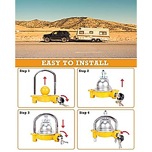 Turnart Trailer Lock, Hitch Lock, Trailer Hitch Lock, Trailer Coupler Lock, Trailer Tongue Lock, Adjustable, Heavy-Duty Steel, Universal Size Fits 1-7/8", 2", and 2-5/16" Couplers (Yellow-A)