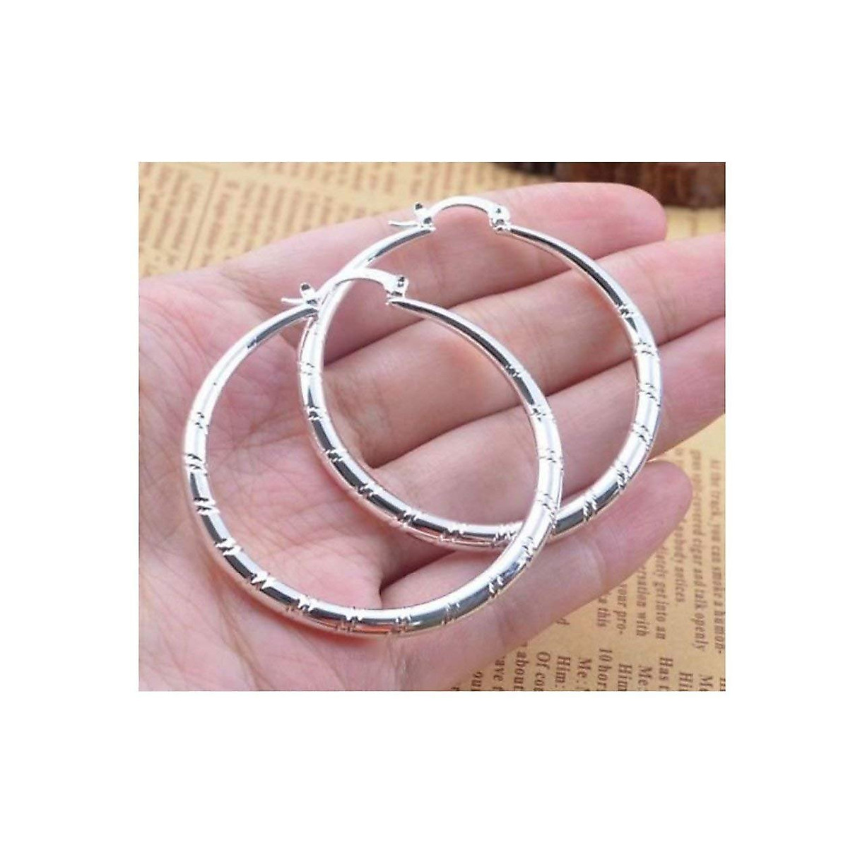 SOSUO Women Fashion 925 Sterling Solid Silver Ear Stud Hoop Earrings Wedding Jewelry (1.58 inch), One Size