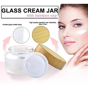 Frosted Glass Cream Jars,2 Pack 100ml/3.4oz,Natural Bamboo lids Empty Refillable Cosmetic Container Bottles Glass Cosmetic Sample Jars with lids for Face Cream Make Up Eye Shadow Travel