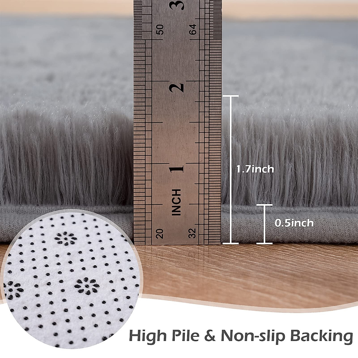 Przemy Fluffy Living Room Rug 5x8 Grey Bedroom Rugs, Shag Fuzzy Large Area Rug, Gray Shaggy Floor Rug Plush Throw Carpet for Nursery Kids Room Bedside Home Decor