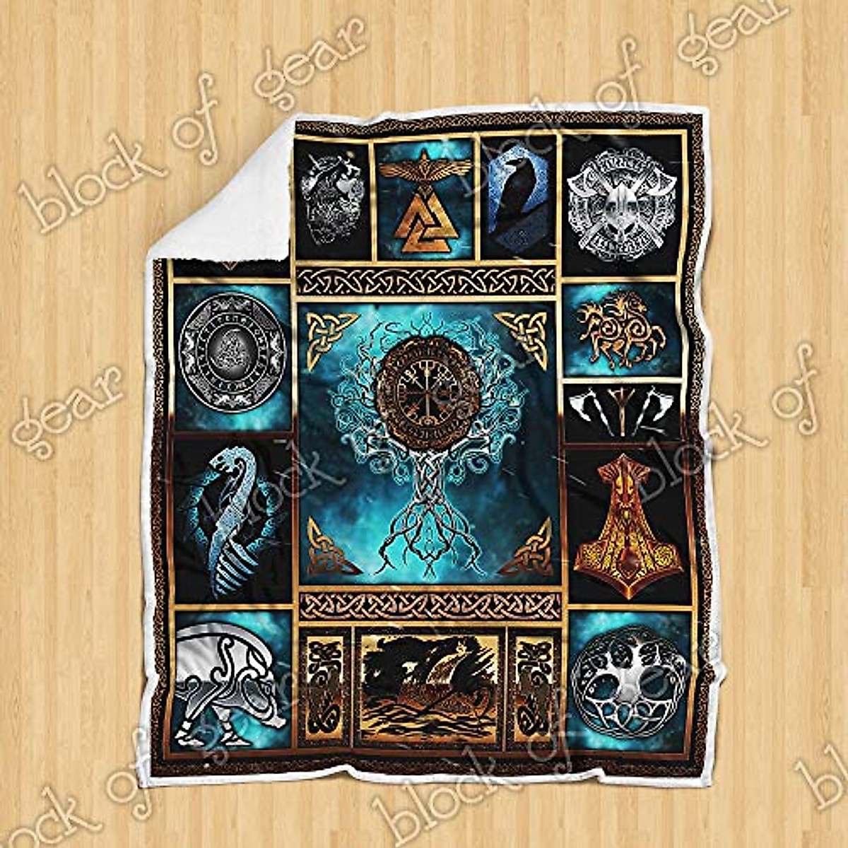 GEEMBI Viking Sofa Blanket PS591b, Adult Sherpa Fleece Throw Blankets Bedding Blanket Reversible -Decorative Blanketed - Artwork Sherpa Blanket - Best Gift 2019