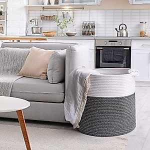 INDRESSME Grey XXXL Large Storage Basket Baby Nursery Basket and Large Woven Blanket Basket with Handles (Set of 2)