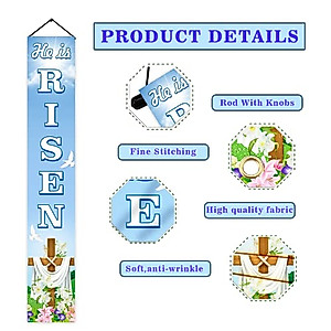 He Is Risen Banner, 71" X 12" He Is Risen Easter Decorations Porch Sign Happy Easter Banner Easter Door Decorations Porch Banner Easter Christian Cross Resurrection Religious Holiday Front Door Sign
