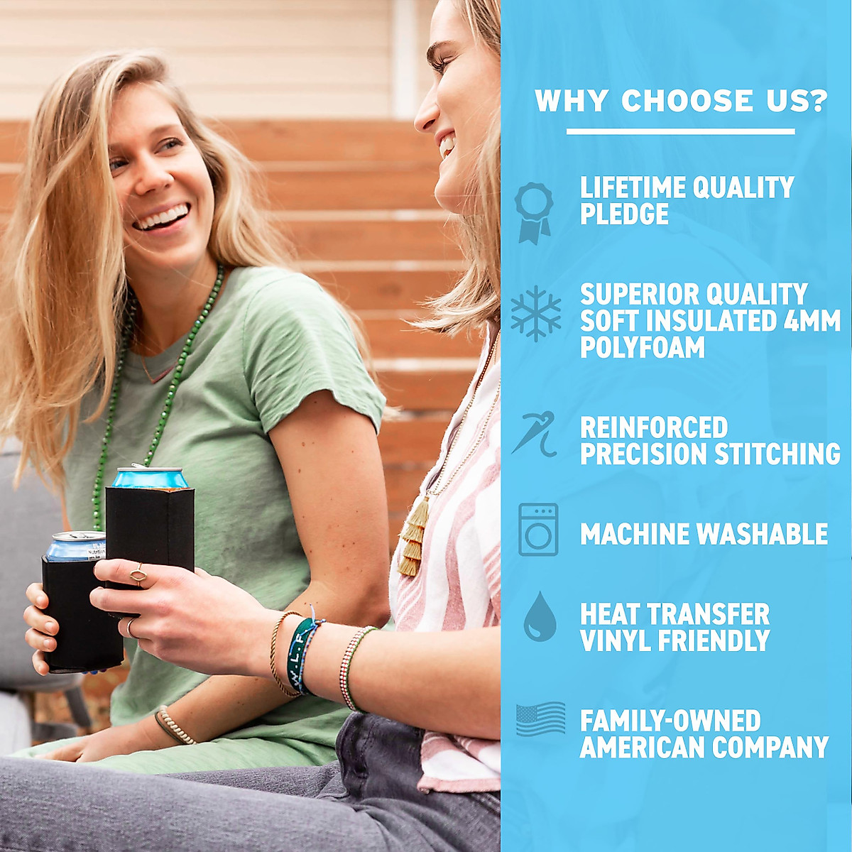 Blank Beer Can Coolers Sleeves (30-Pack) Soft Insulated Beer Can Cooler Sleeves - HTV Friendly Plain Black Can Sleeves for Soda, Beer & Water Bottles - Blanks for Vinyl Projects Wedding Favors & Gifts