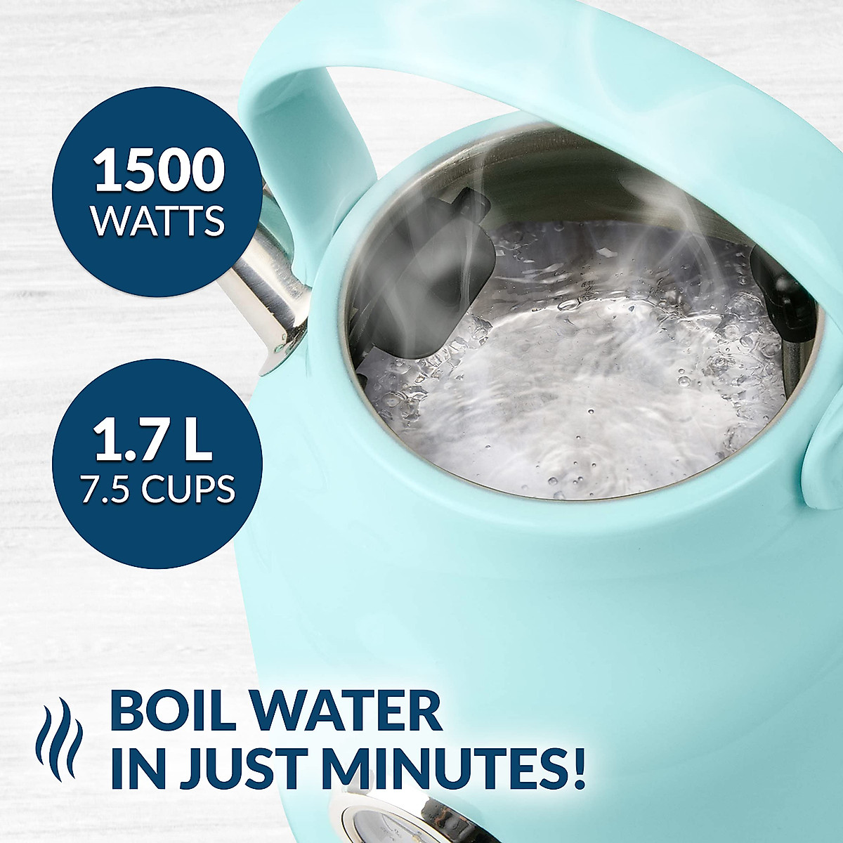 Nostalgia Retro Countertop Microwave Oven, 0.9 Cu. Ft. 800-Watts with LED Digital Display, Child Lock, Easy Clean Interior, Cu.Ft, Aqua & Retro Stainless Steel Electric Tea and Water Kettle