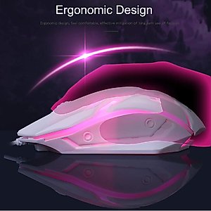 Baishitop GT300 Colorful LED Illuminated Backlit USB Wired PC Rainbow Gaming Keyboard Mouse Set White (H)