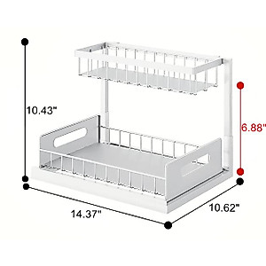 Lexza Bathroom Pull Out Cabinet Organizer with Sliding Storage Baskets, Under Sink Organizer for Kitchen Storage, White