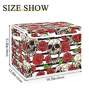 innewgogo Skulls Red Roses Storage Bins with Lids for Organizing Closet Organizers with Handles Oxford Cloth Storage Cube Box for Dog Toys